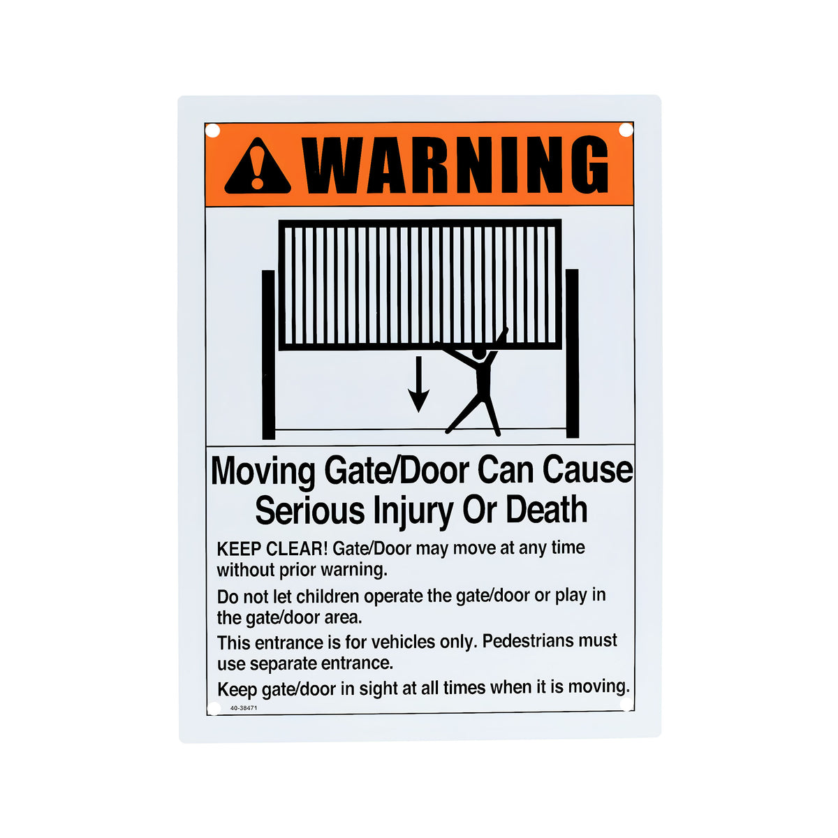 Liftmaster K40-38471 Warning Sign for Overhead Gates | Elitegates.net ...
