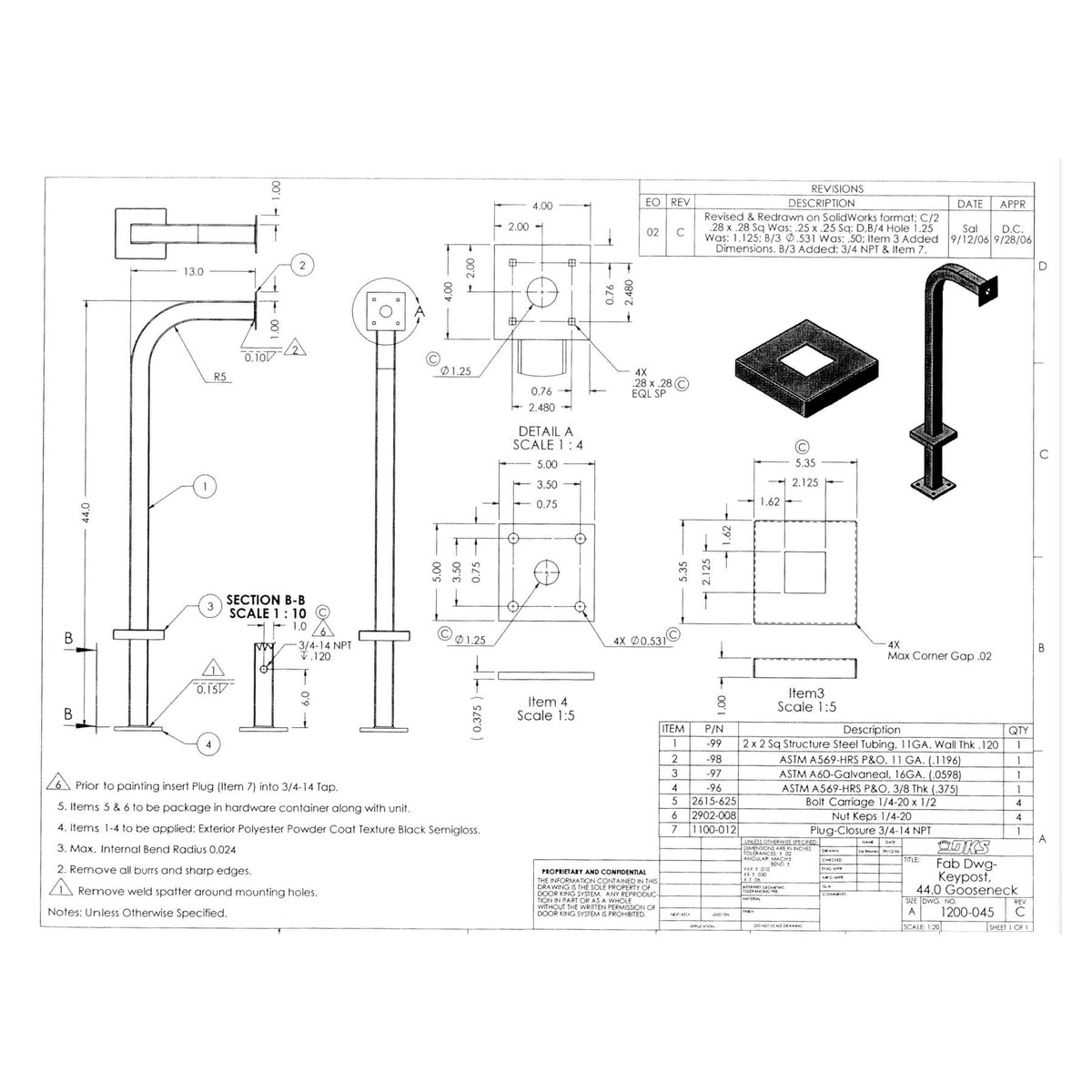 Doorking 1200-045 Gooseneck Post (Concrete-Pad Mounted) – Elite Gates